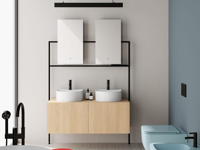 PICTURE Double vanity unit with mirror By Scarabeo Ceramiche