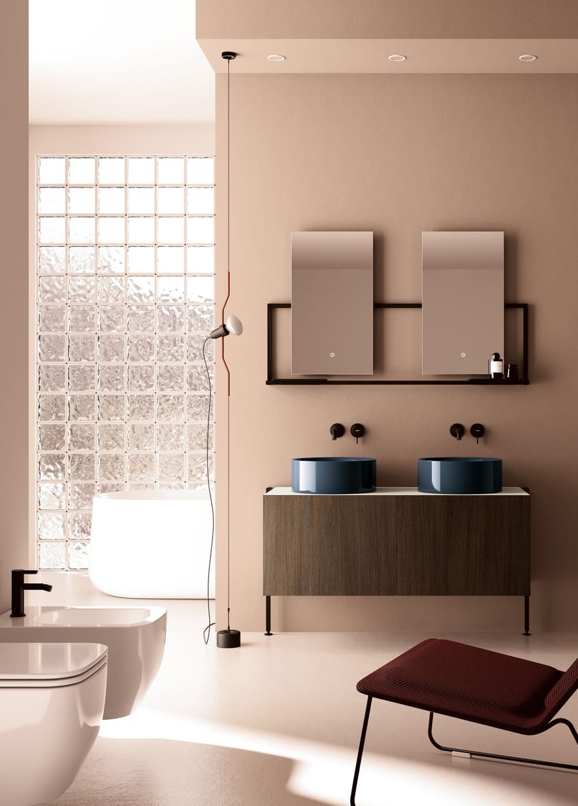 PICTURE Double vanity unit with mirror By Scarabeo Ceramiche