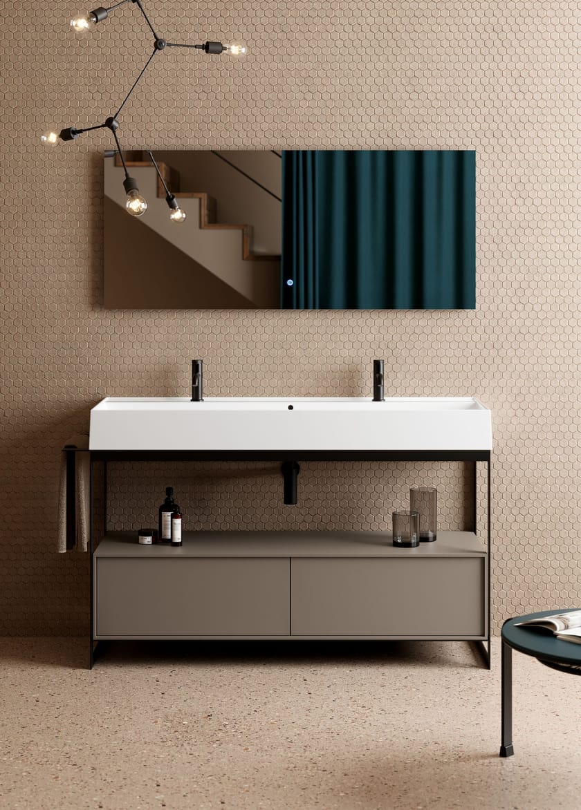 SOLID Double metal vanity unit with towel rail By Scarabeo Ceramiche