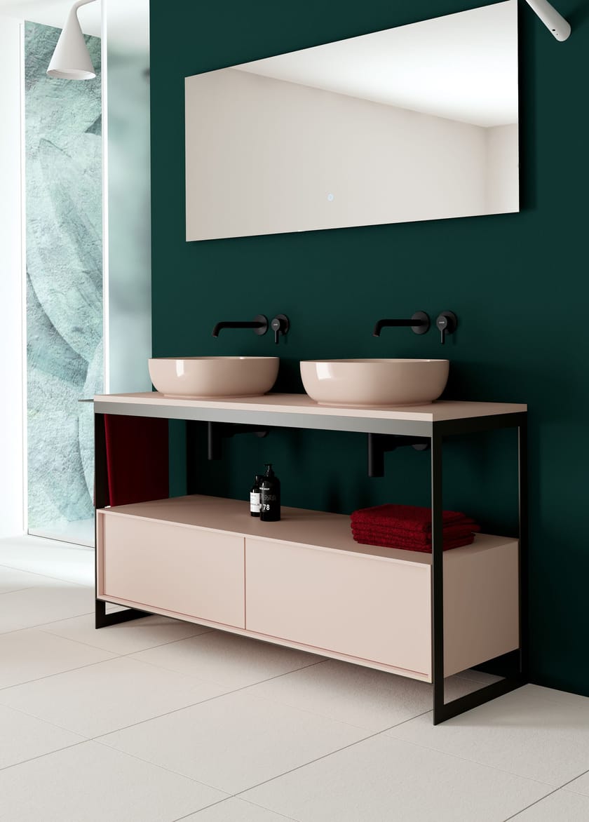 SOLID Double metal vanity unit with towel rail By Scarabeo Ceramiche