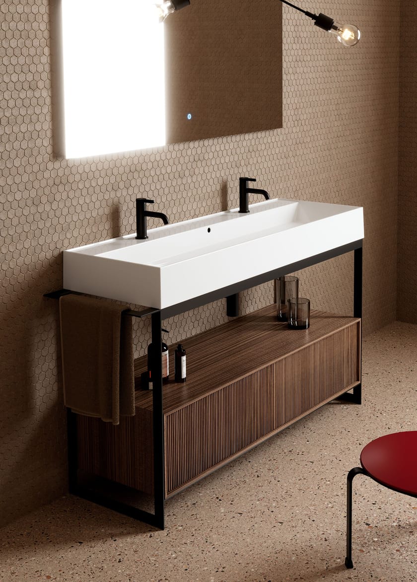 SOLID Double metal vanity unit with towel rail By Scarabeo Ceramiche