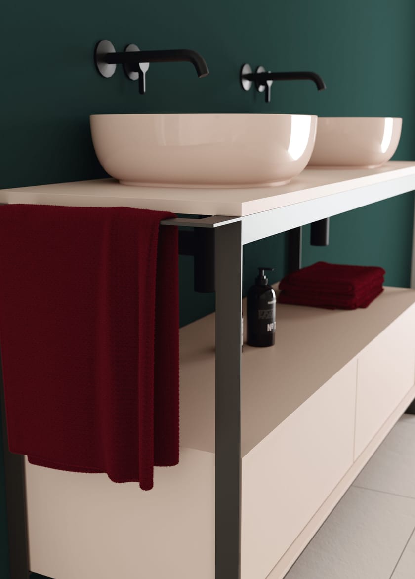 SOLID Double metal vanity unit with towel rail By Scarabeo Ceramiche