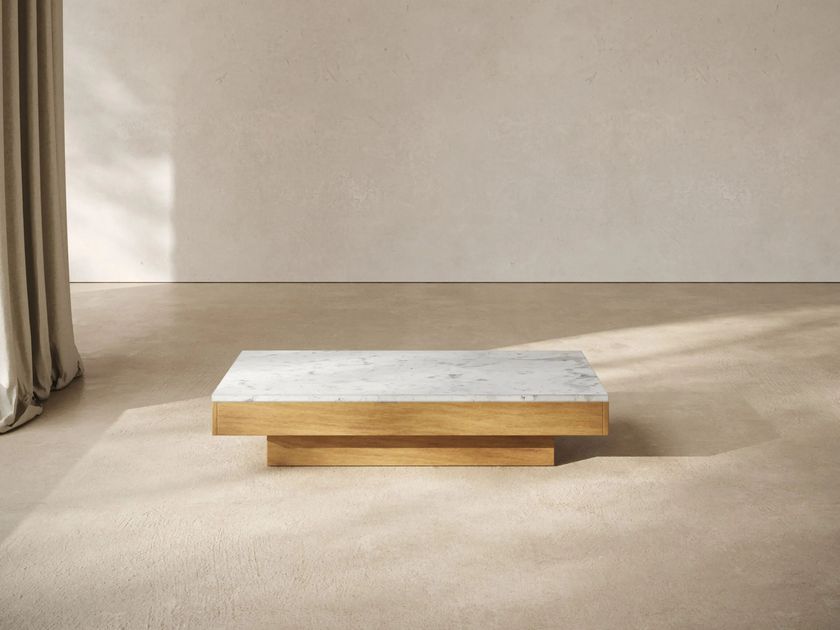 SIDETABLE RUDOLPH Rectangular low oak and marble coffee table By Serax