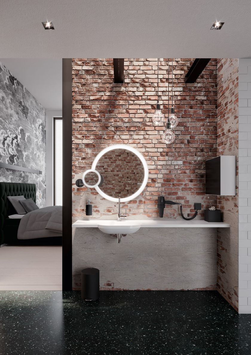 Shaving mirror with integrated lighting By HEWI