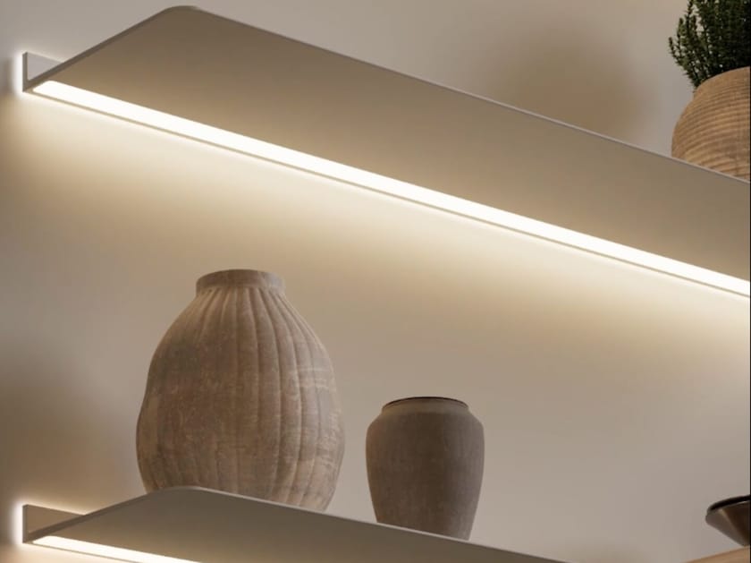 WALL SHELF WITH LIGHT UNDER AND ALL AROUND Aluminium wall shelf with ...