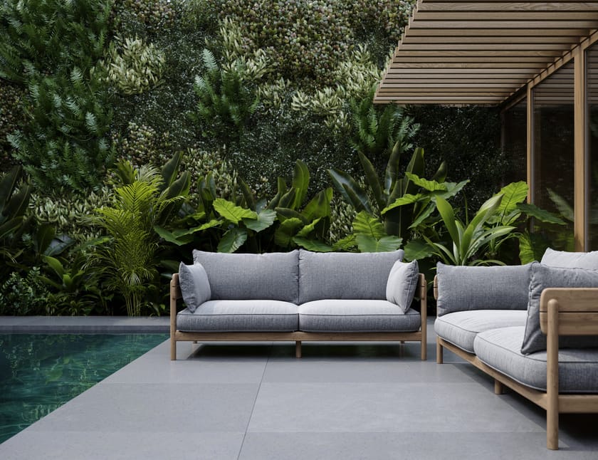 TANSO Teak and fabric 2 seater garden sofa By Case | design David Irwin