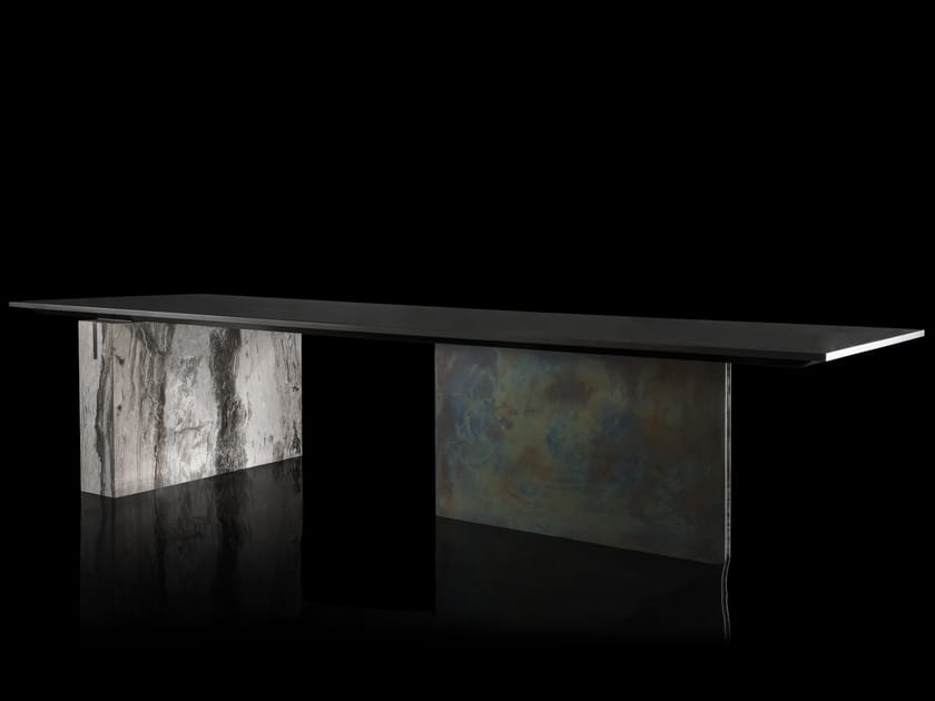 Rectangular steel and stone table TED By Henge design Havkin