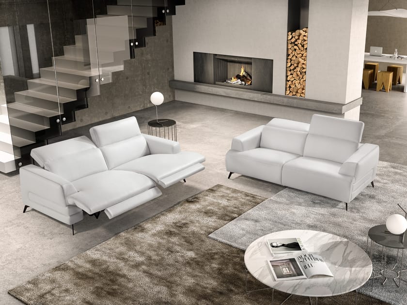 Recliner leather sofa with headrest TEOREMA By Max Divani