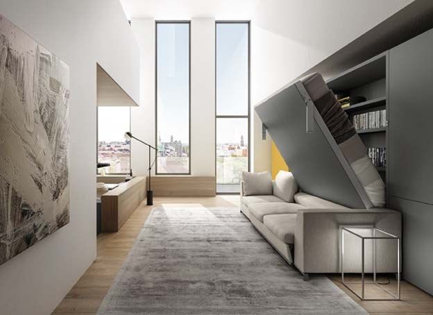 TONALE 281 POWER Sectional storage wall with fold-away bed By CLEI