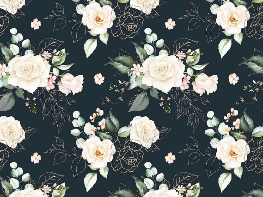 Ecological nonwoven wallpaper with floral pattern TRACE By Bobbi Beck