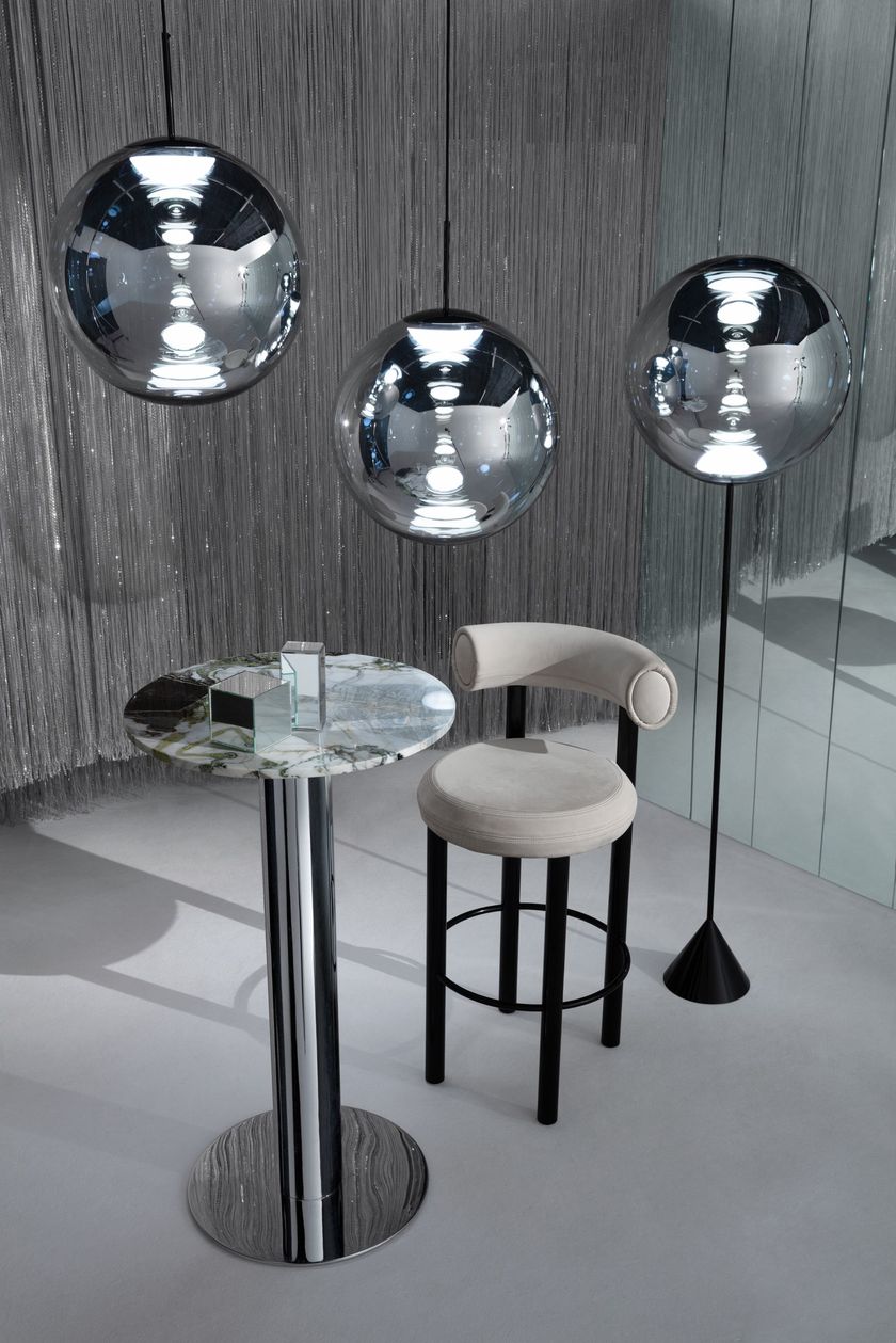 TUBE Round marble high table By Tom Dixon | design Tom Dixon