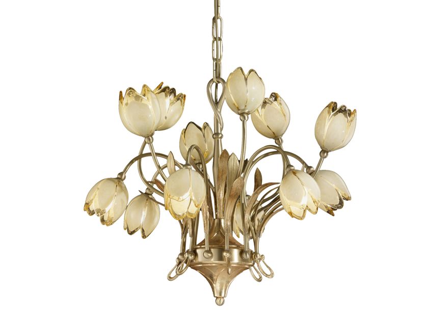 TULIPANI 319/6+6 Satin french gold/gold leaf chandelier with glass By ...