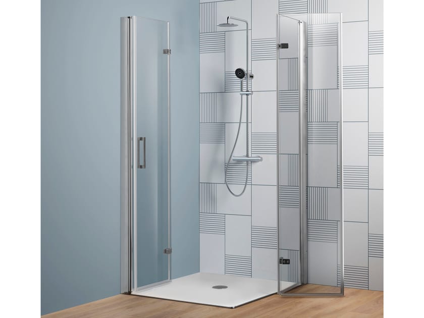 TPS35 Corner glass and aluminium shower cabin with folding door By Tamanaco