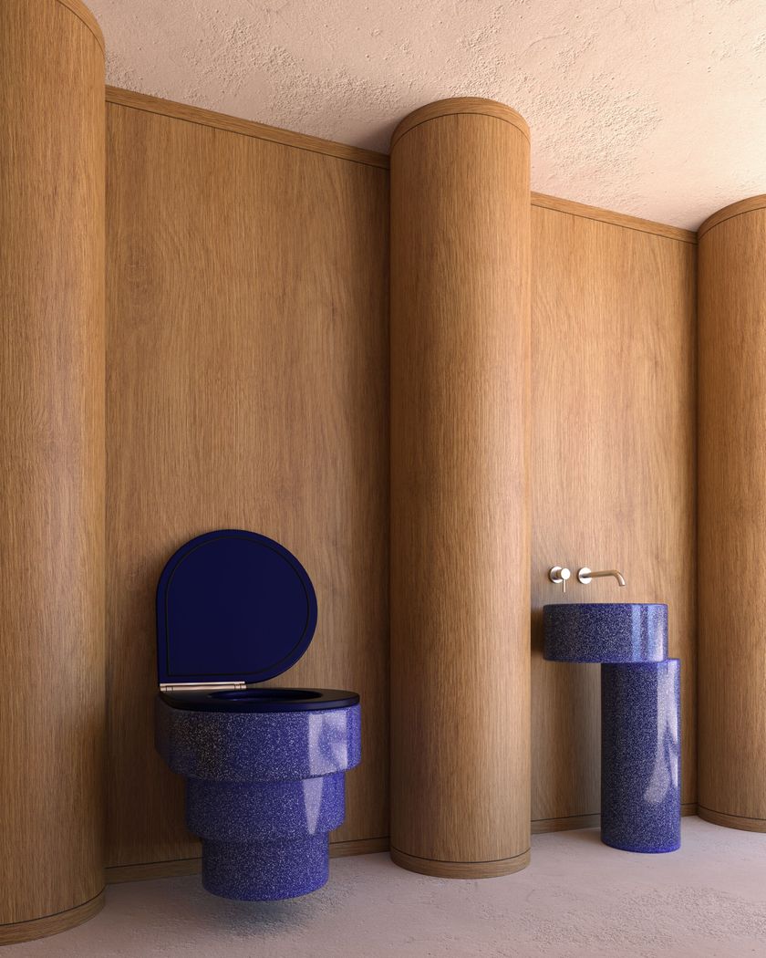 CALLIPYGE FLAKED BLUE Wall-hung ceramic toilet By Trone