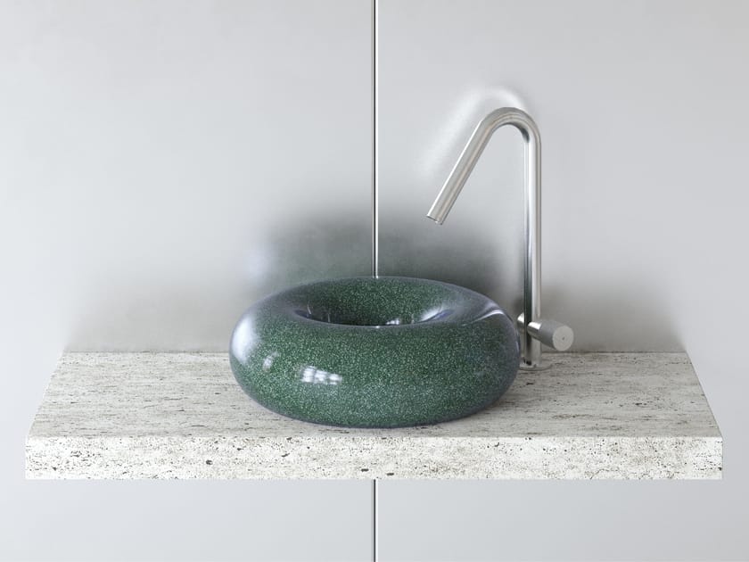 ORBE FLAKED GREEN Countertop ceramic washbasin By Trone