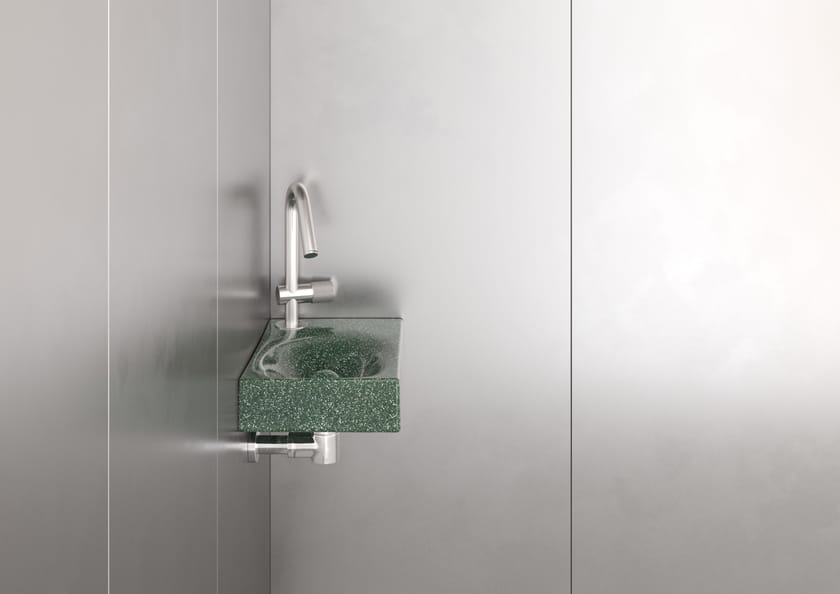 RITUEL ECAILLÉ VERT Lave mains suspendu ou à poser en céramique By Trone