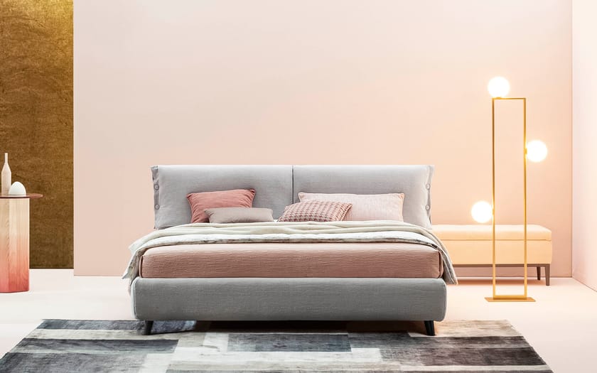 GISELLE Fabric double bed with upholstered headboard By Twils