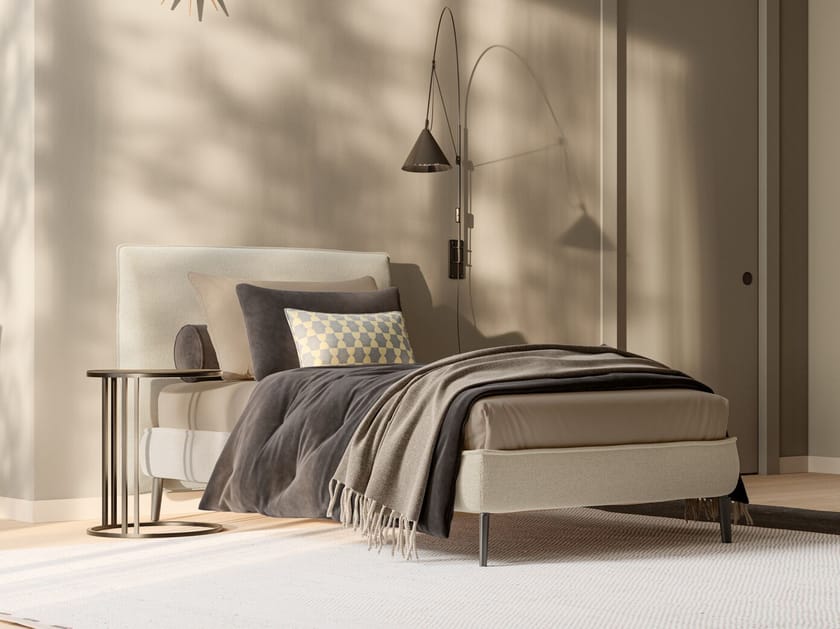 LOGAN Fabric single bed with upholstered headboard By Twils