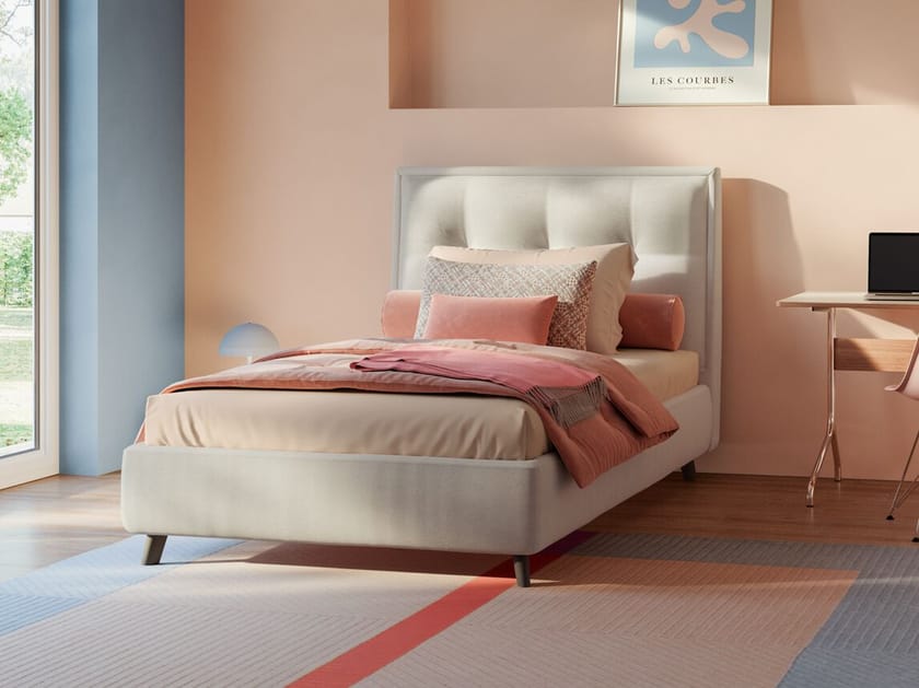 VENUS Fabric single bed with upholstered headboard By Twils