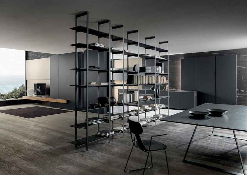 UNLIMITED Libreria a giorno con fissaggio pavimento-soffitto By MODULNOVA | design Carlo ...