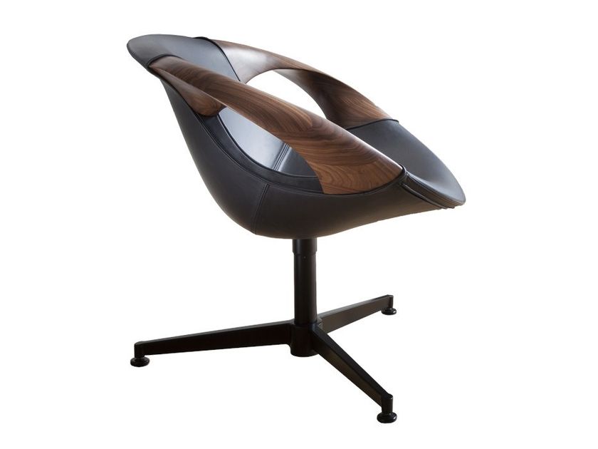 UP LOUNGE | Swivel easy chair Swivel leather easy chair with armrests ...