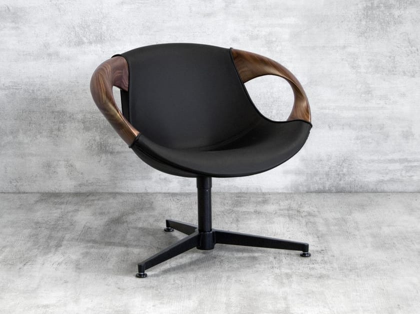 UP LOUNGE | Swivel easy chair Swivel leather easy chair with armrests ...