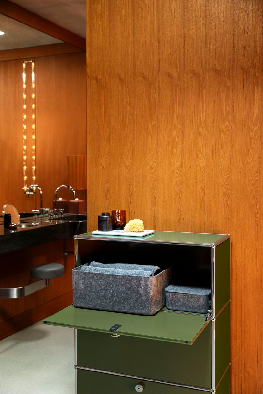 USM HALLER Modular metal highboard with flap doors By USM