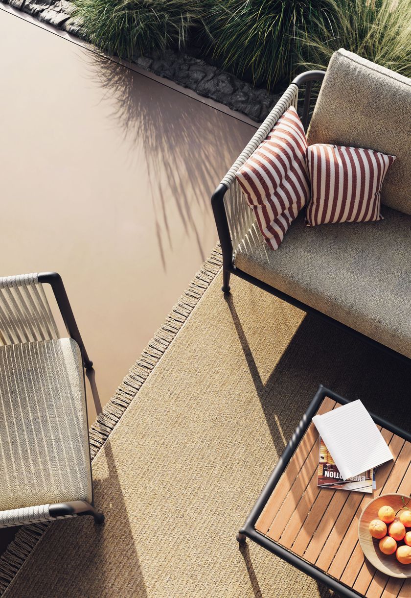 TREBLE Low rectangular aluminium and teak coffee table By Unopiù