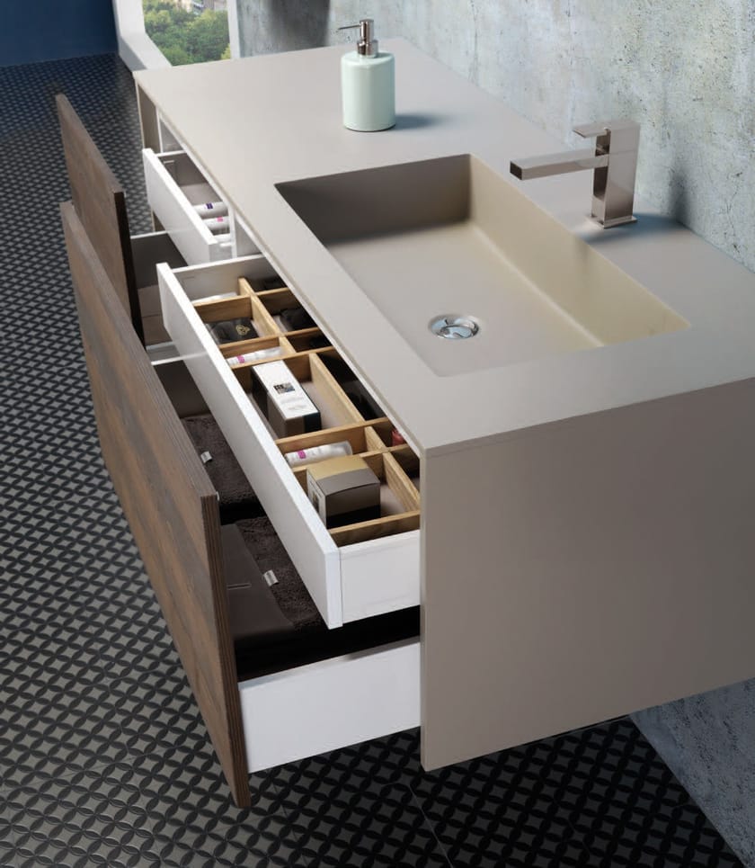 Wall-mounted vanity unit with drawers V54 By Mobiltesino