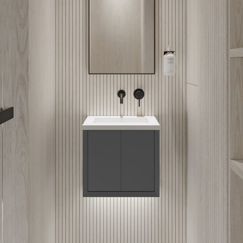 VOLINI Single Resin Stone vanity unit with integrated washbasin By LUSSO