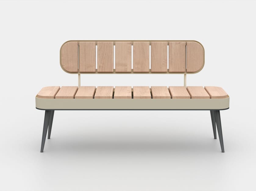 RETRÒ Steel and wood bench with back By Viscio Urban Design