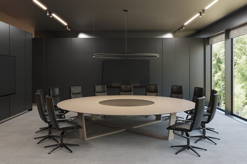 W MEETING Round wooden meeting table with cable management By BK ...