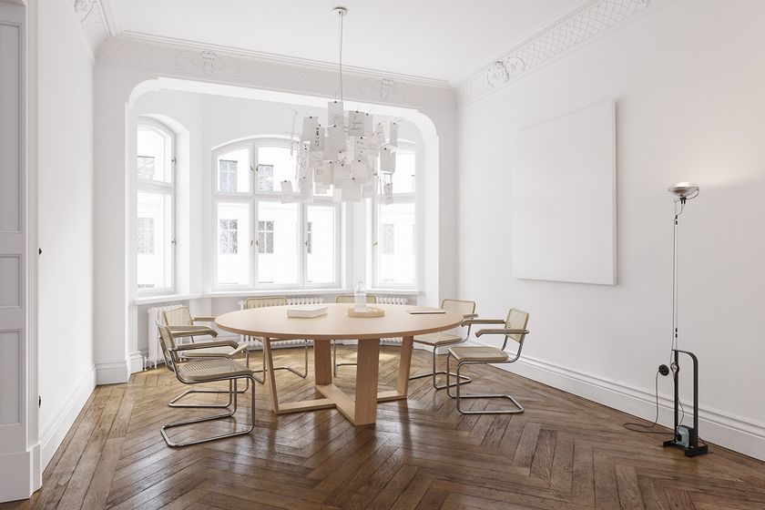 W MEETING Round wooden meeting table with cable management By BK ...