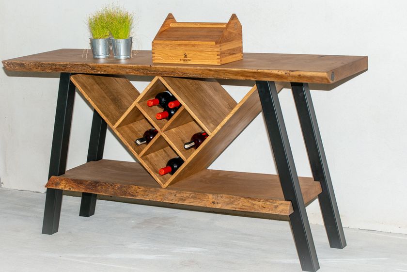 Rectangular oak console table with shelving WINE TABLE By Strømdal Design
