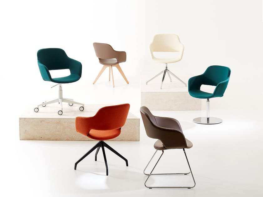 WIZARD Upholstered chair with armrests and steel base By VAGHI