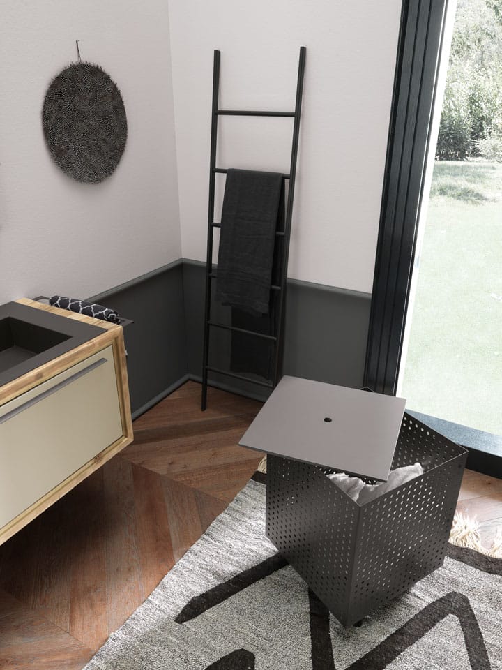 WOOD 01 Wall-mounted wooden vanity unit with mirror By Archeda