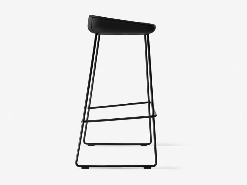 WAVE LEATHER BAR STOOL Sled base leather stool with footrest By WOO ...