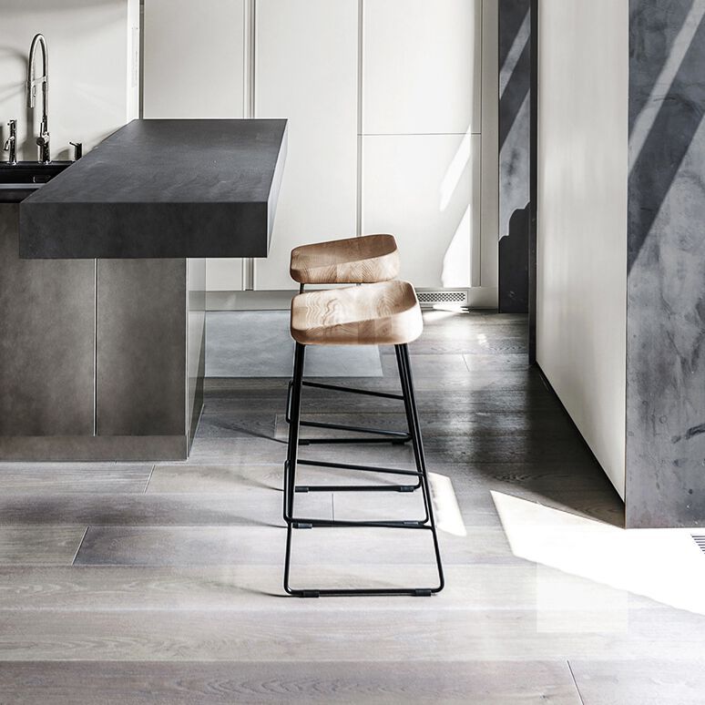 WAVE WOOD COUNTER STOOL Sled base low wooden stool By WOO | design Igor ...