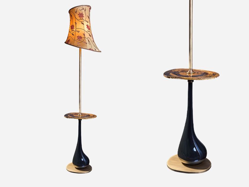 NOCTILUCA Lampada da terra in vetro soffiato con mensola By Zade Design