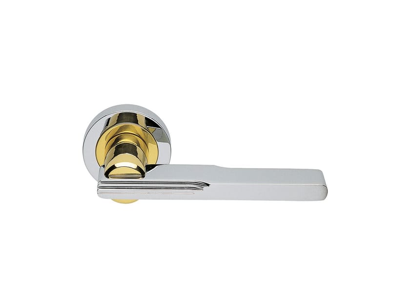 ROUND Brass door handle on rose with lock By Manital