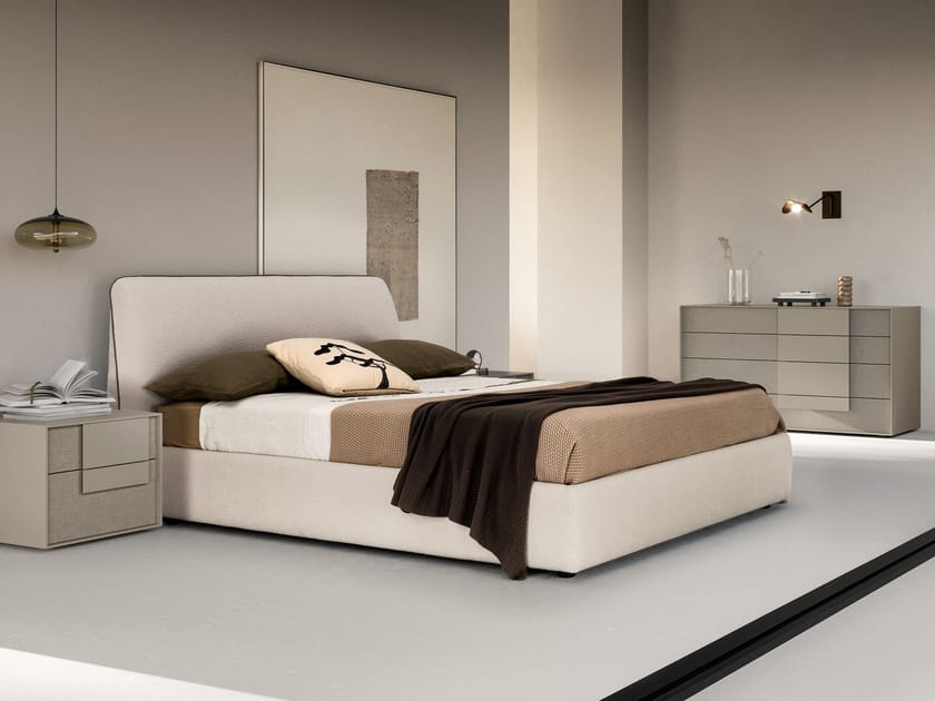 CHLOE Fabric double bed with upholstered headboard By Adok