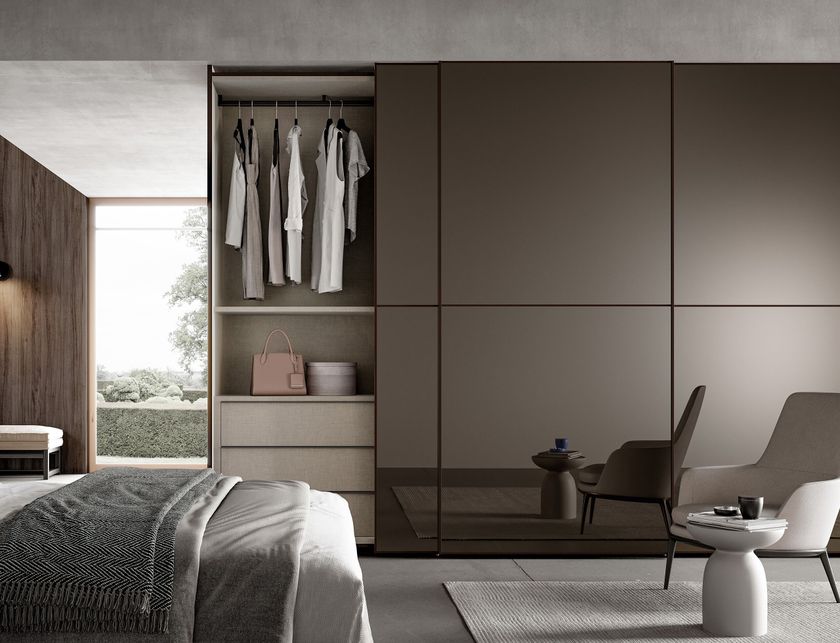 SQUARE Mirrored glass wardrobe with sliding doors By Adok