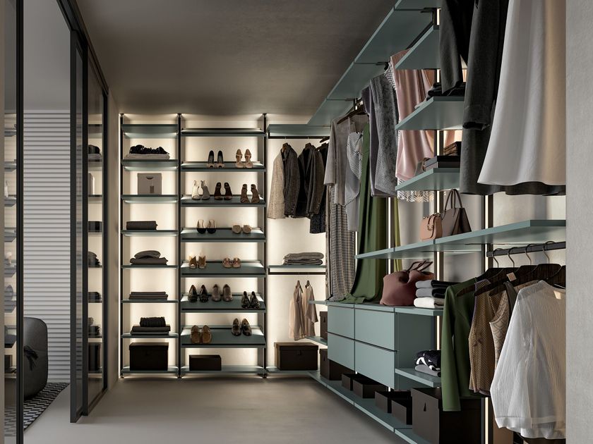 VERTICAL Sectional metal and wood walk-in wardrobe with integrated ...