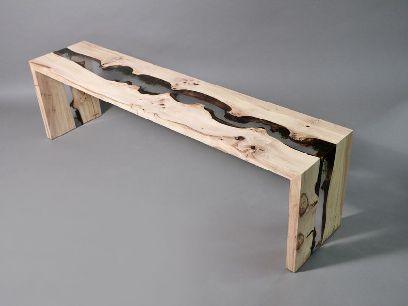 TRAIL RIVER Solid wood and resin bench By Alcarol | design Andrea Forti ...