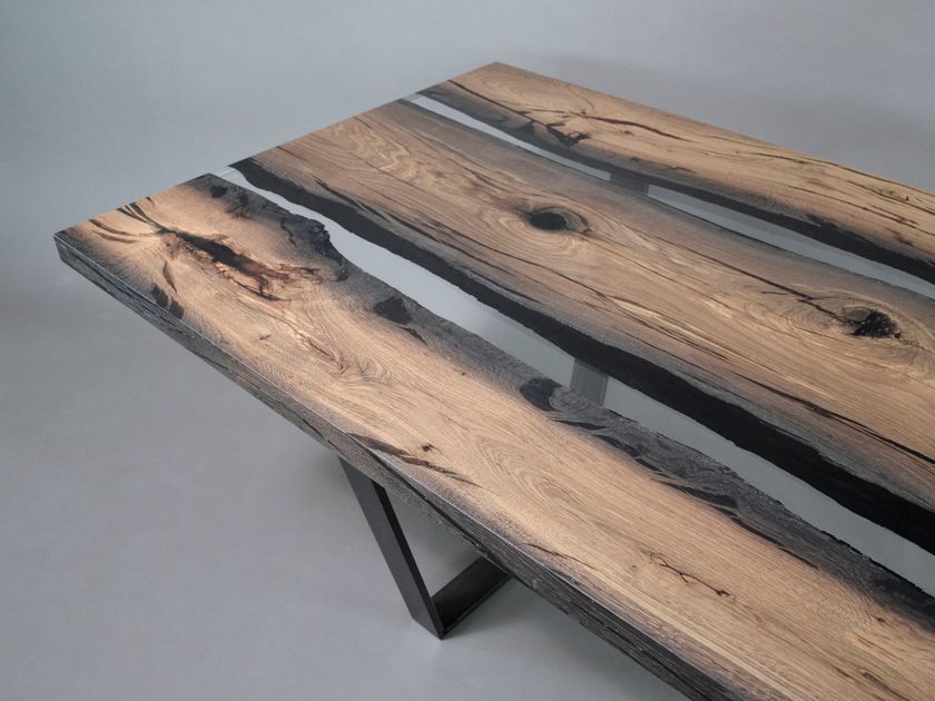 WETLAND STREAMS Rectangular oak and resin dining table By alcarol ...