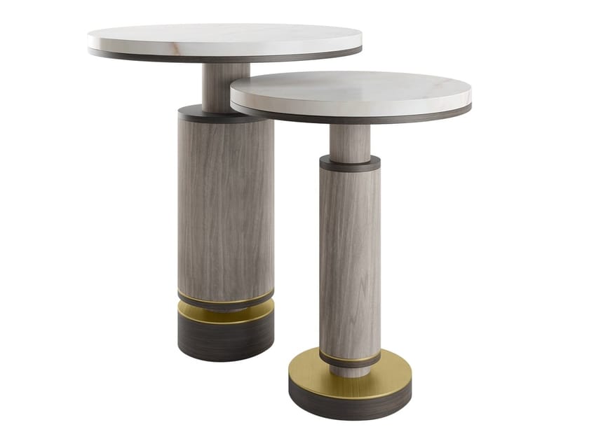 Round wooden and stone side table BERLIN By FRATO