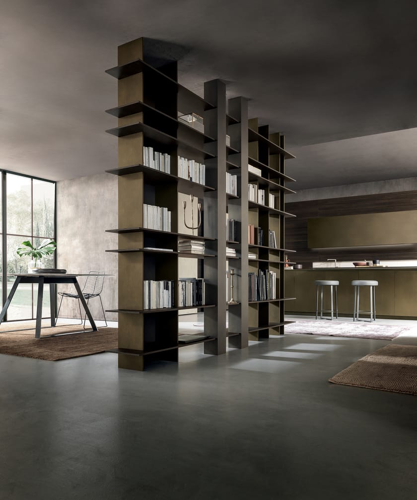 SKILL Double-sided floor-ceiling mounted eucalyptus bookcase By ...