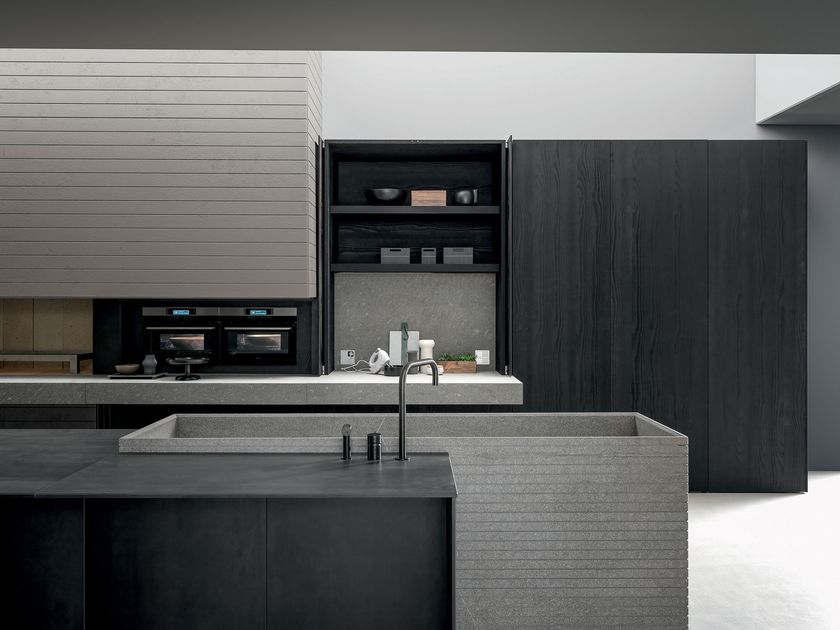 BLADE Linear stone, black stoneware and cedar kitchen with island By ...
