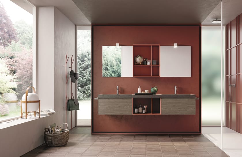 Double wall-mounted HPL vanity unit with drawers CALIX - COMPOSITION XL ...