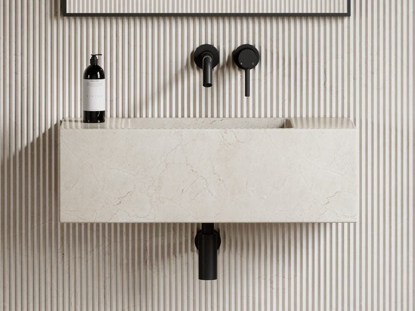CALLA | Crema Marfil marble washbasin Rectangular wall-mounted Crema ...